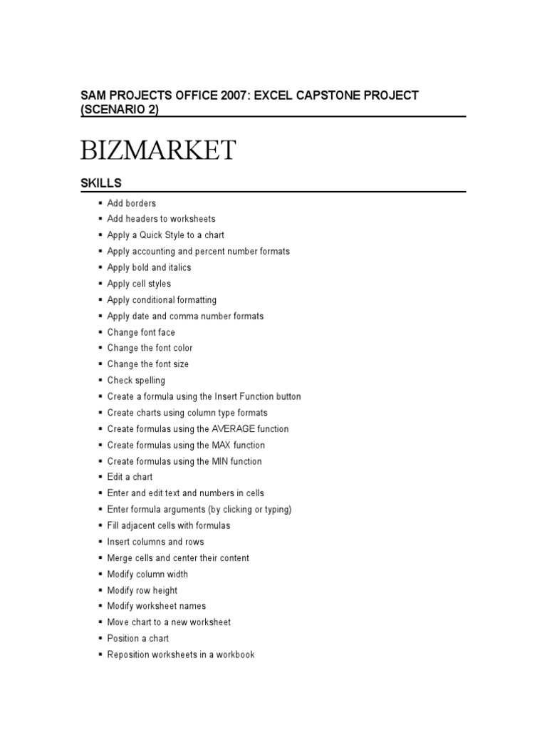 Bizmarket: Sam Projects Office 2007: Excel Capstone Project (Scenario 2 ...