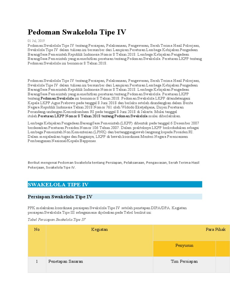Pedoman Swakelola Tipe IV 2018 | PDF