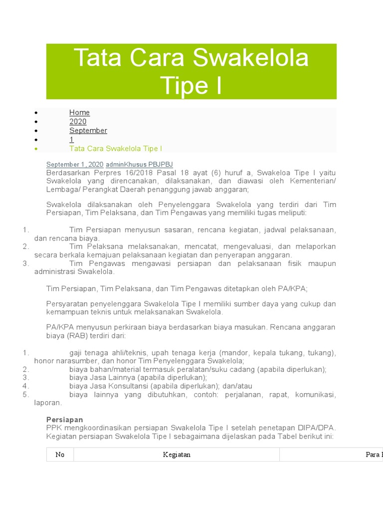 Tata Cara Swakelola Tipe I | PDF