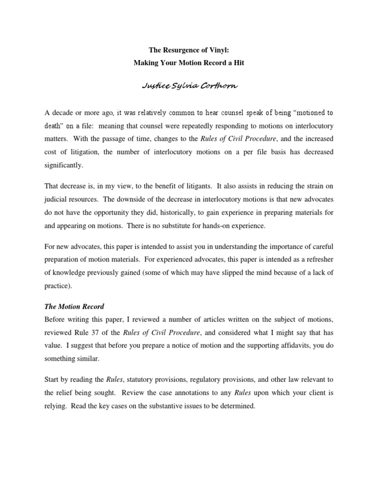 Mastering Motion Records in Litigation | PDF | Brief (Law) | Affidavit