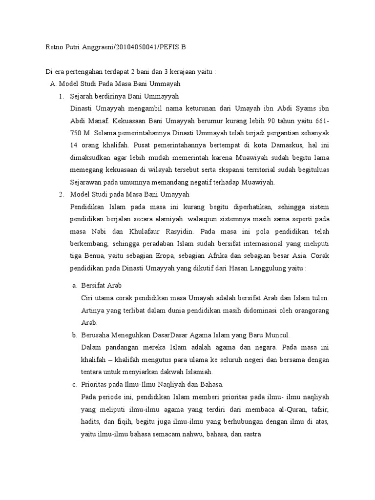 Retno Putri Anggraeni - 20104050041 - Model Studi Islam Di Era ...