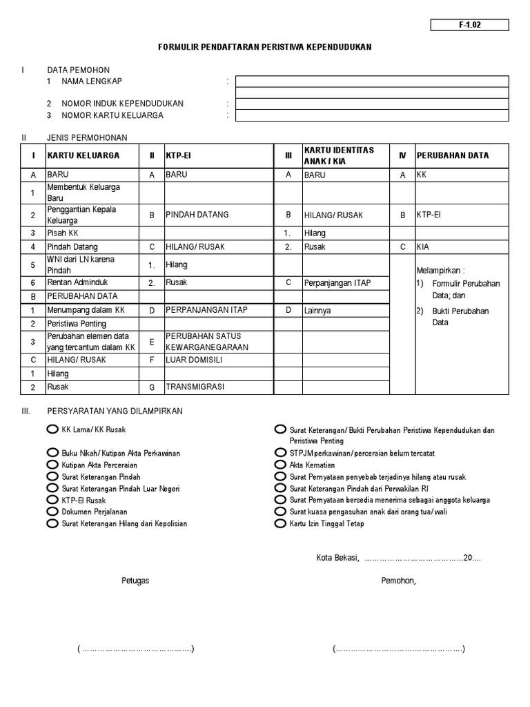 Formulir Pendaftaran Peristiwa Kependudukan | PDF