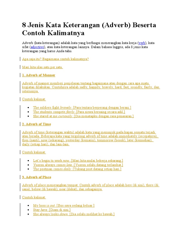 8 Jenis Kata Keterangan | PDF