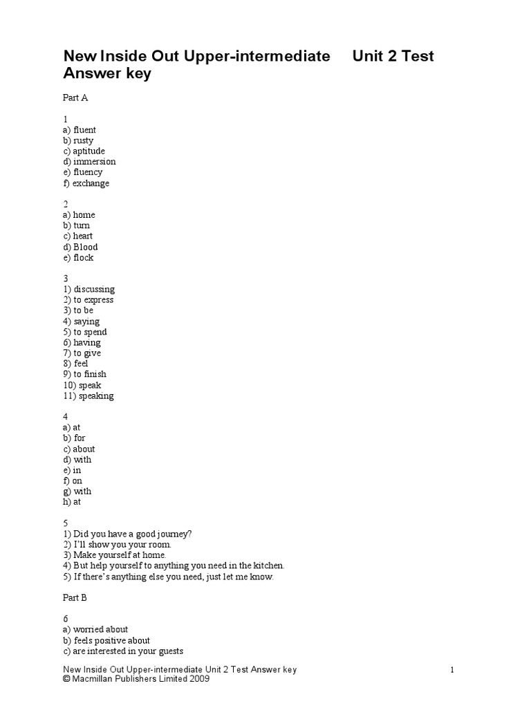 Unit 2 Test Answer Key | PDF