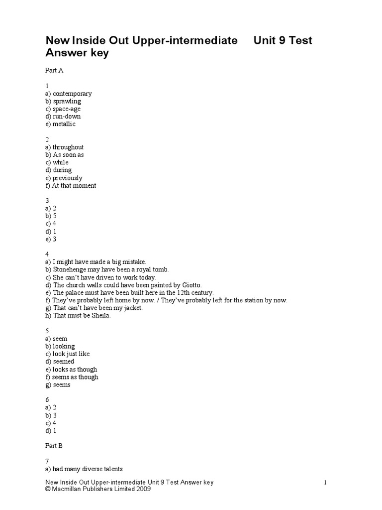 Unit 9 Test Answer Key | PDF