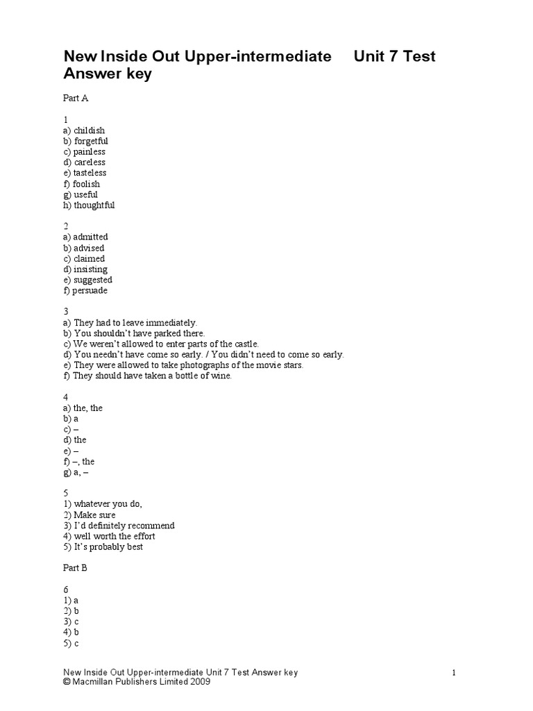 Unit 7 Test Answer Key | PDF