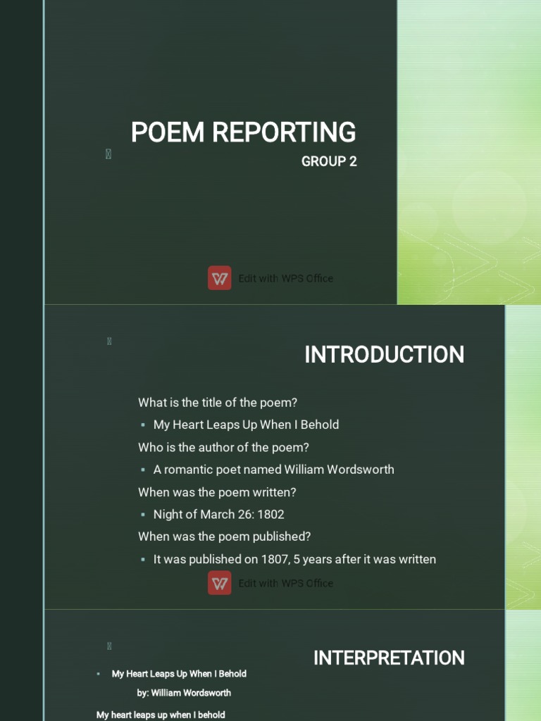 Poem Reporting My Heart Leaps Up When I Behold PDF | PDF