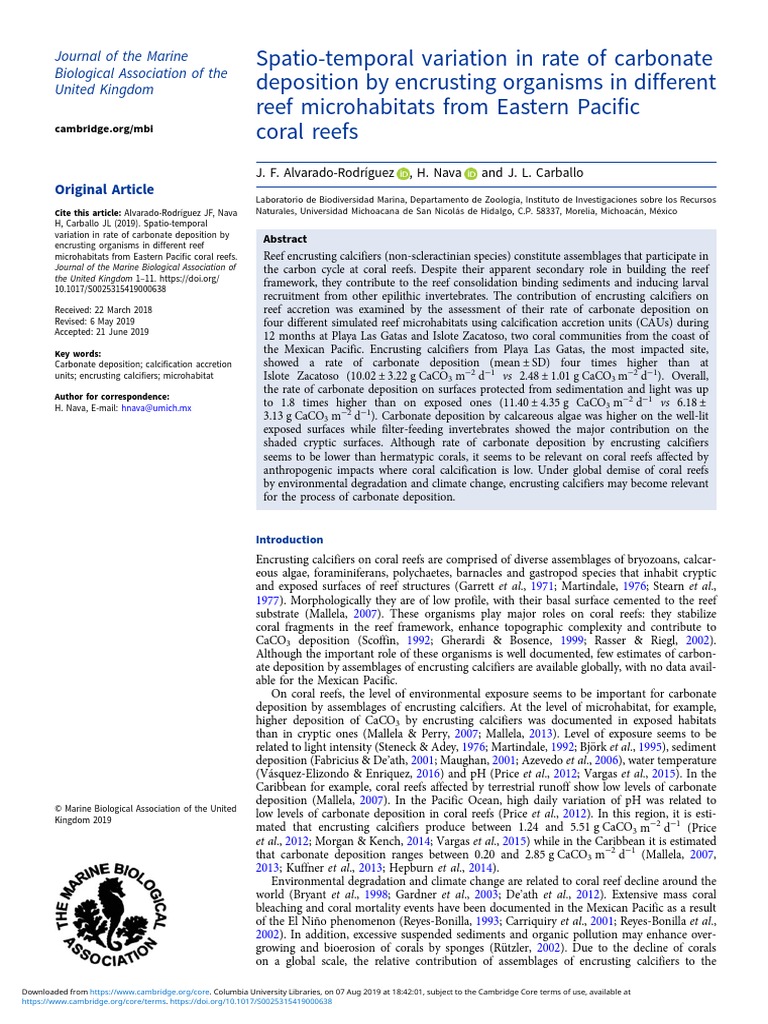 Spatio-Temporal Variation in Rate of Carbonate Deposition by Encrusting ...