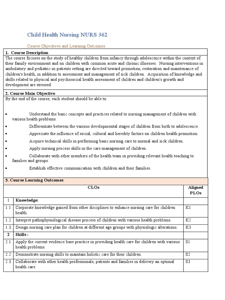 Child Health Nursing NURS 362 | PDF | Medical Diagnosis | Nursing