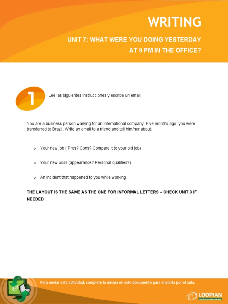 Writing: Unit 7: What Were You Doing Yesterday at 9 PM in The Office? | PDF