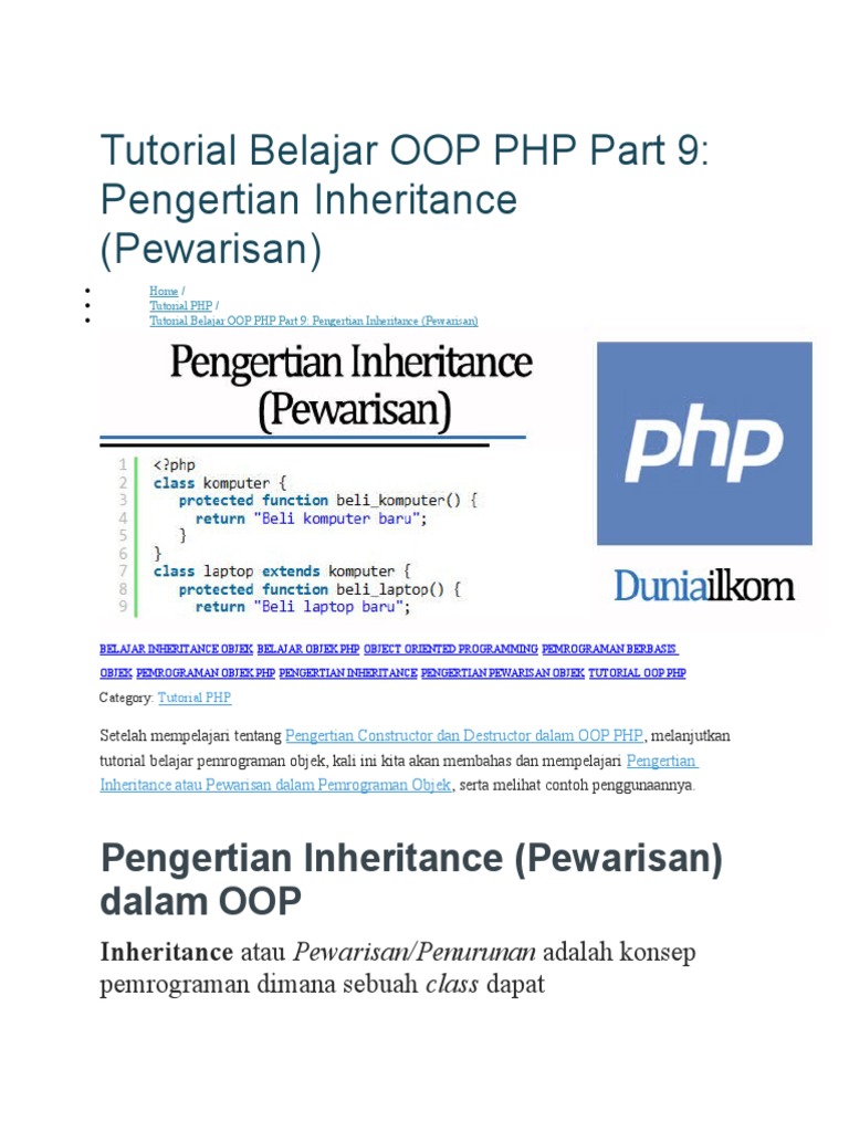 OOP PHP: Inheritance Dasar | PDF
