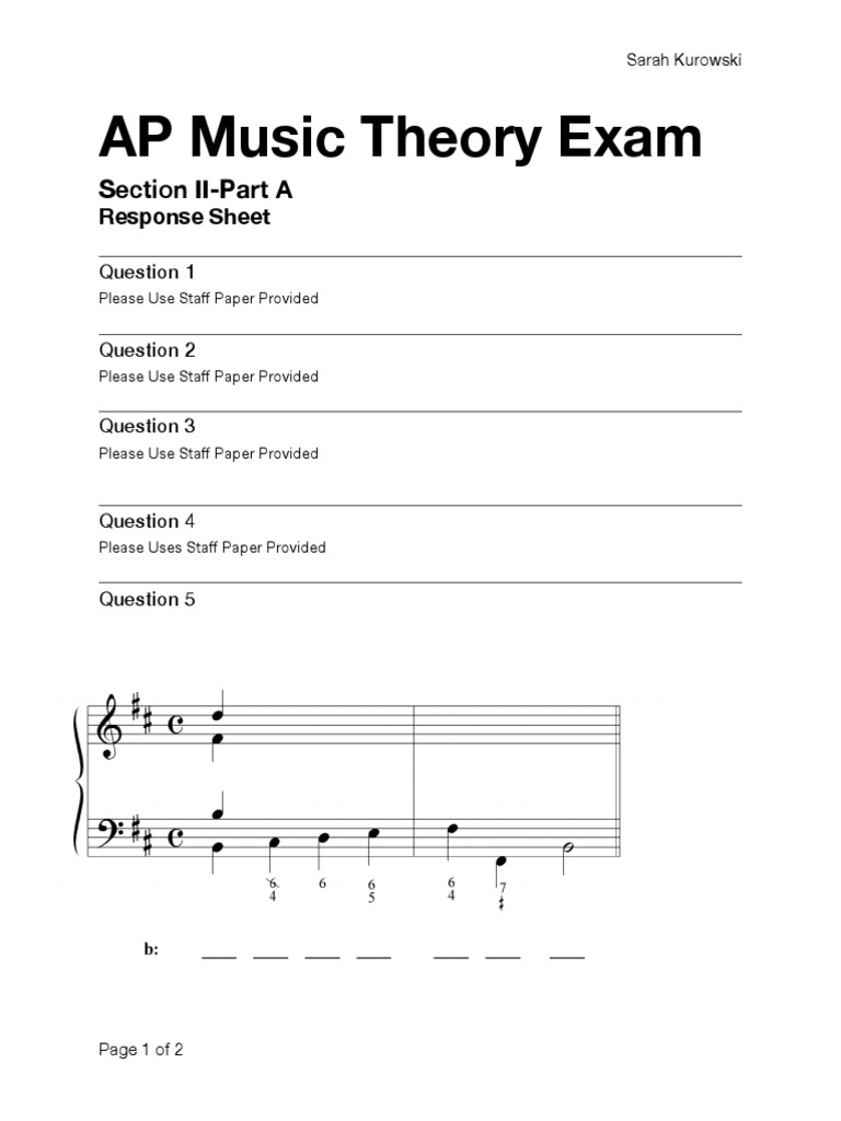 AP Music Theory Exam Section II Part A Response Sheet | PDF | Art