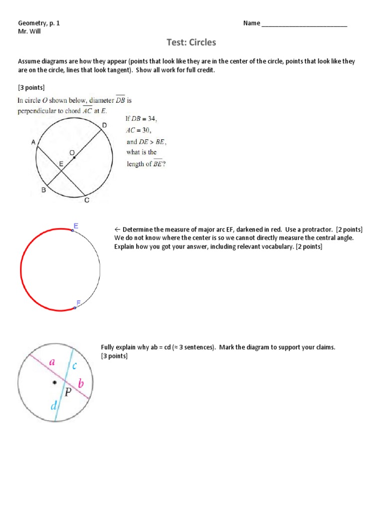 Unit Test - Circles | PDF