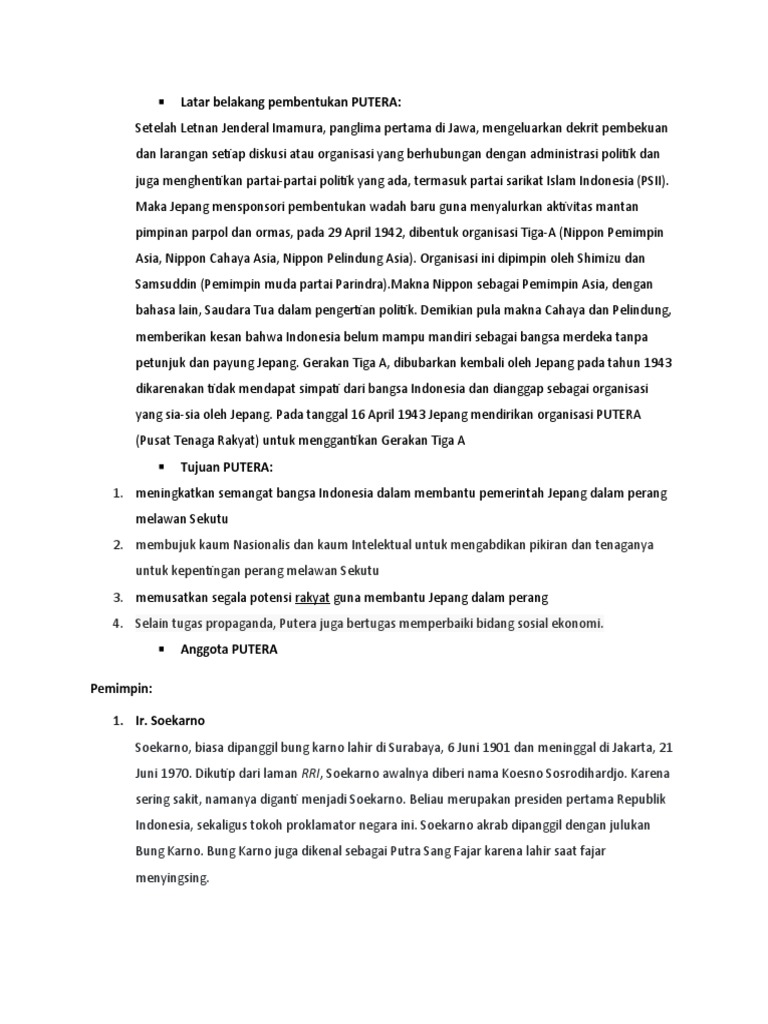 Sejarah dan Peran PUTERA serta Masyumi | PDF | Politik