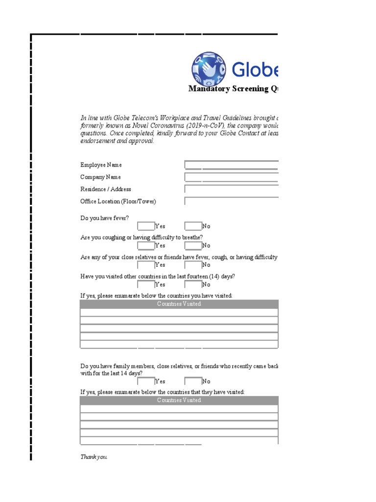 Mandatory Screening Questionnaire | PDF | Career & Growth