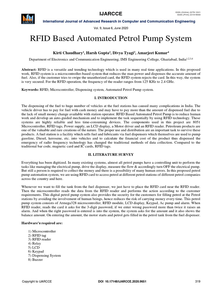 RFID Based Automated Petrol Pump System: Ijarcce | PDF | Radio ...
