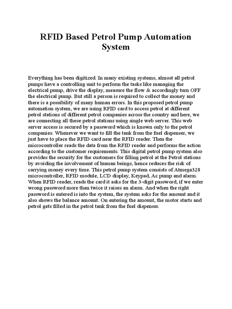 RFID Based Petrol Pump Automation System | PDF | Business