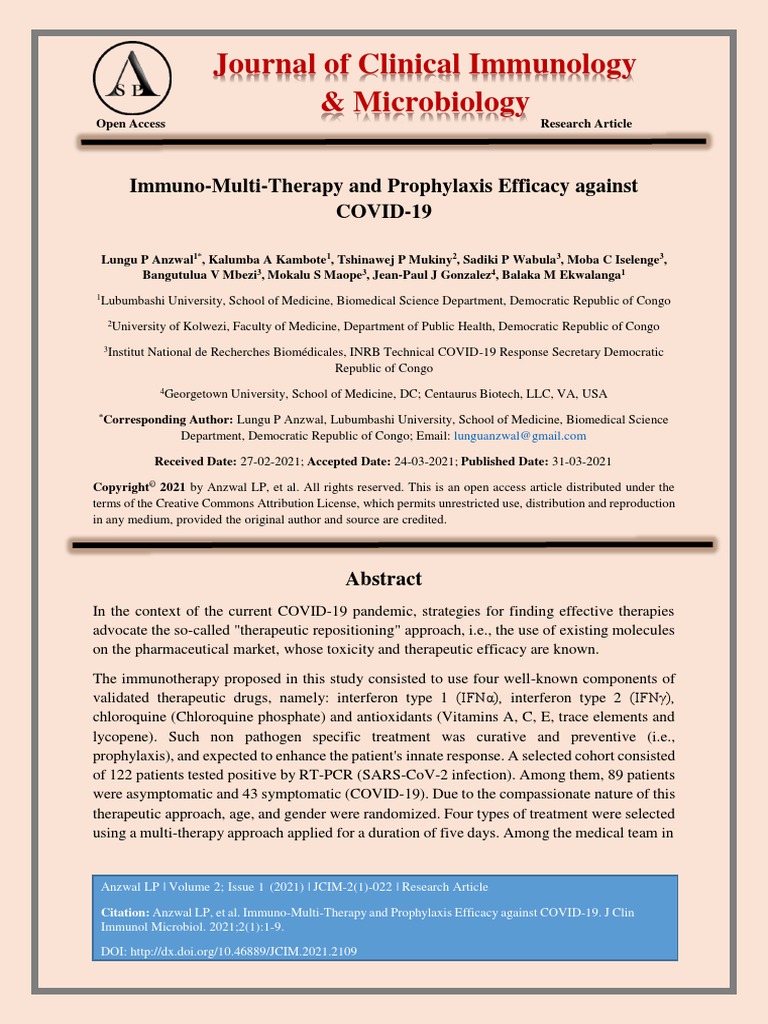 Immuno Multi Therapy and Prophylaxis Efficacy Against COVID 19 | PDF | Interferon | T Helper Cell