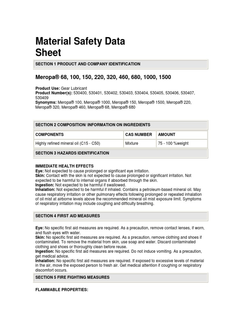 Material Safety Data Sheet: Meropa® 68, 100, 150, 220, 320, 460, 680 ...