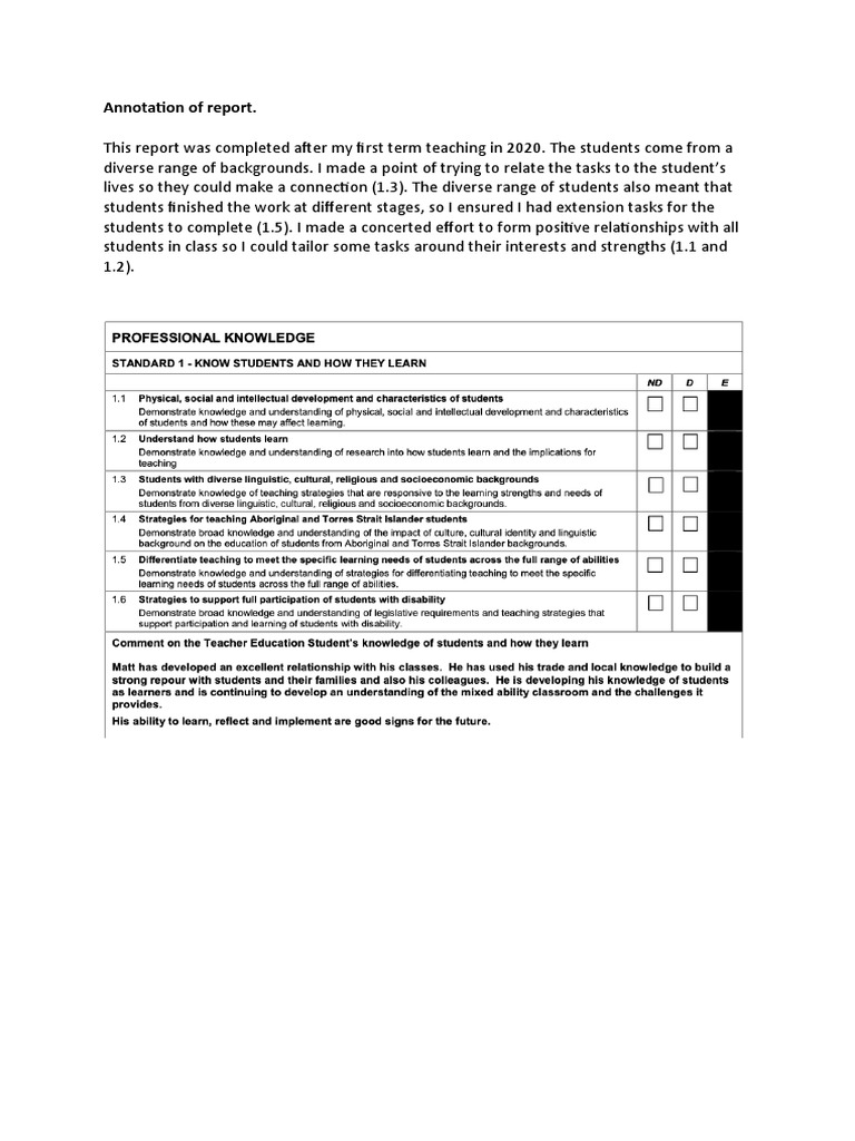 Standard 1 - Report | PDF