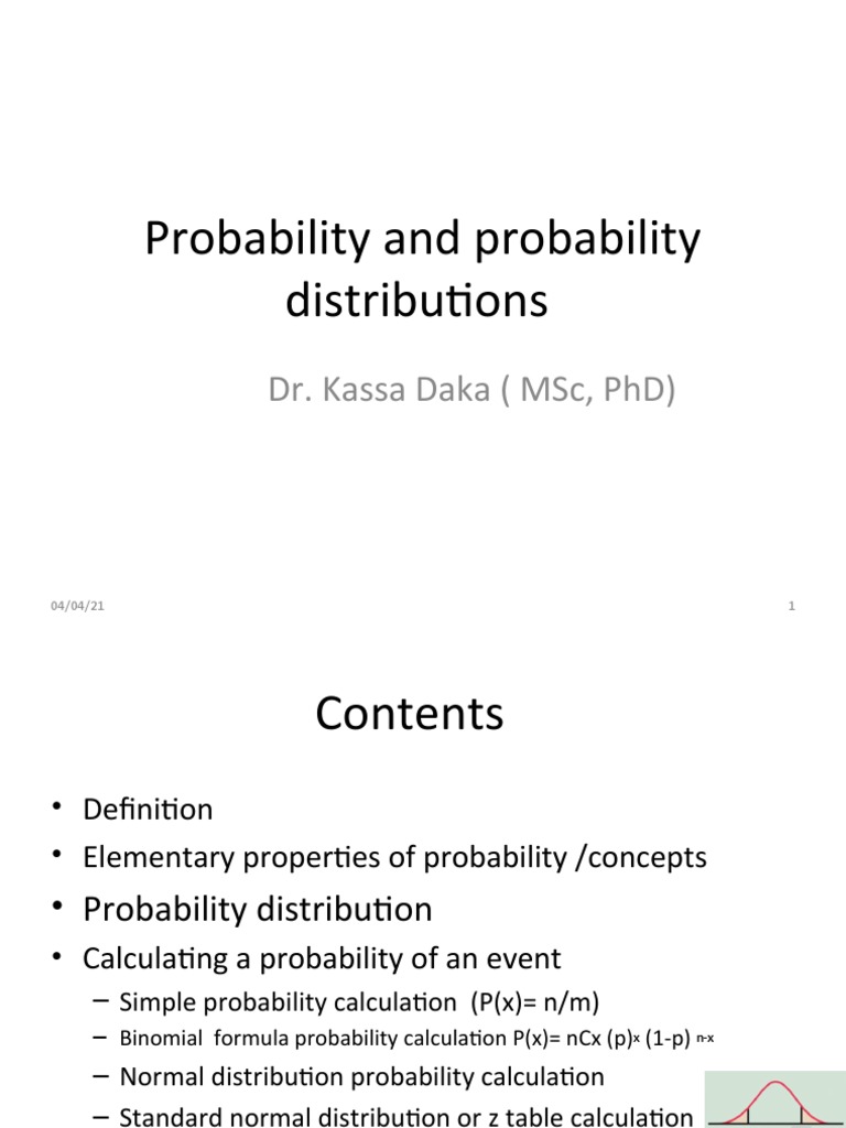 Probability and Probability Distributions: Dr. Kassa Daka (MSC, PHD ...