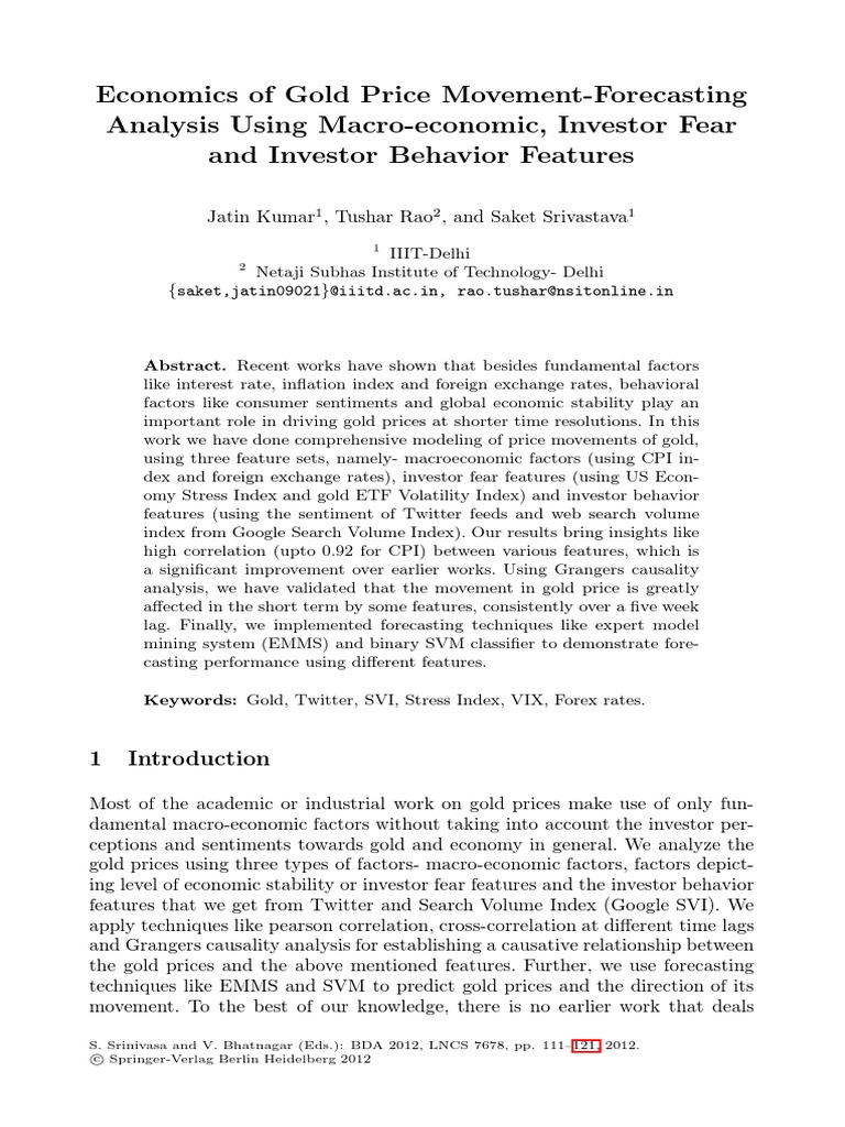 Economics of Gold Price Movement-Forecasting Analysis Using Macro ...