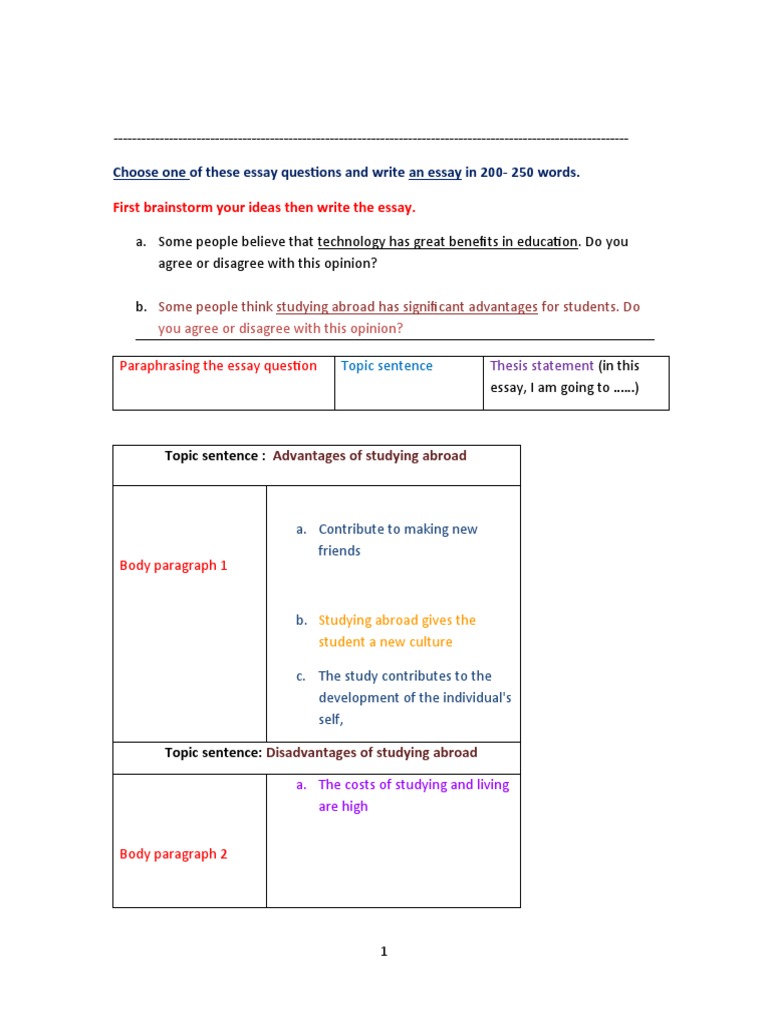 Choose One of These Essay Questions and Write An Essay in 200-250 Words ...