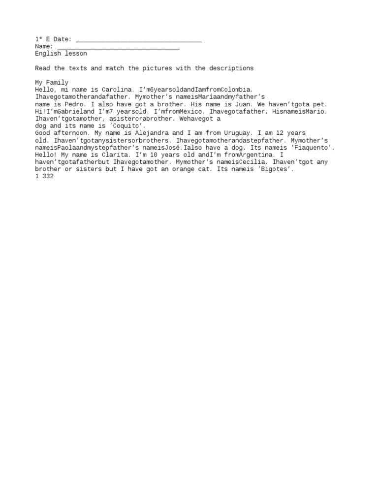 Reading Comprehension Worksheet Have Got and Has Got - Compress 1 | PDF