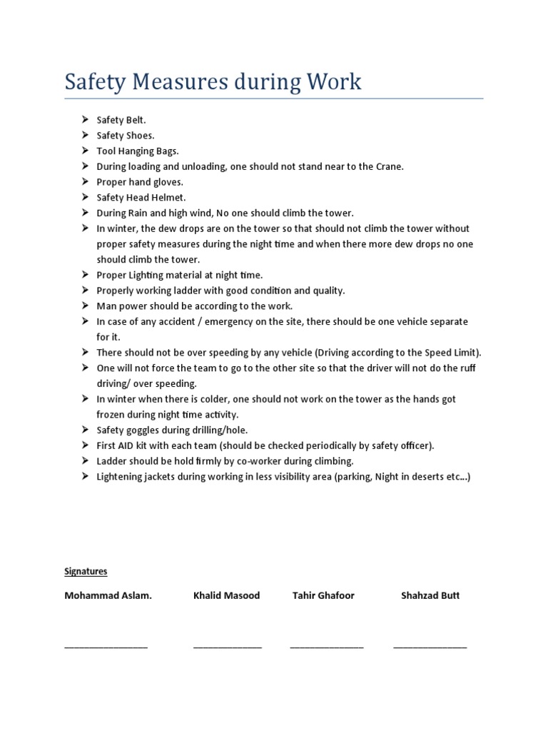 Essential Safety Measures for Work | PDF
