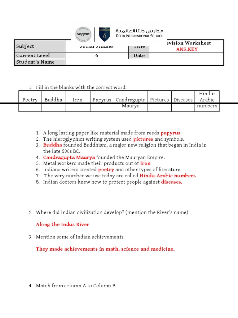 ANS - KEY GR 6 Social Worksheet | PDF | Asia | Jainism