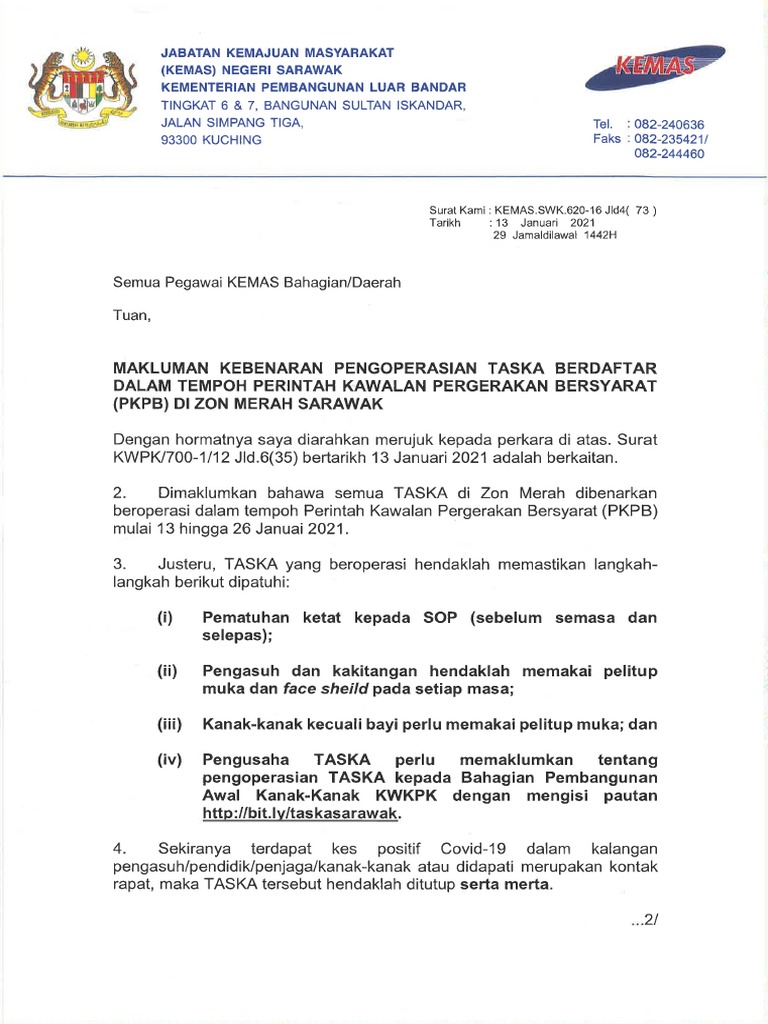 Arahan Operasi Taska PKPB - PKP 2021 | PDF