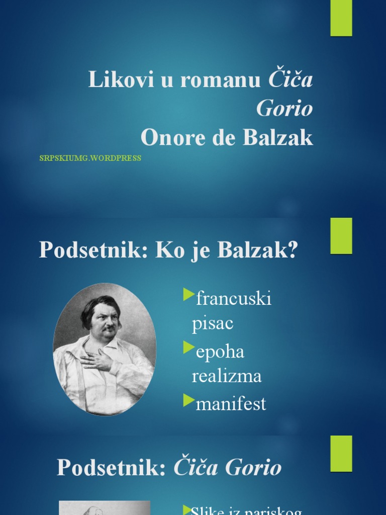 Likovi U Romanu Cica Gorio PPX | PDF