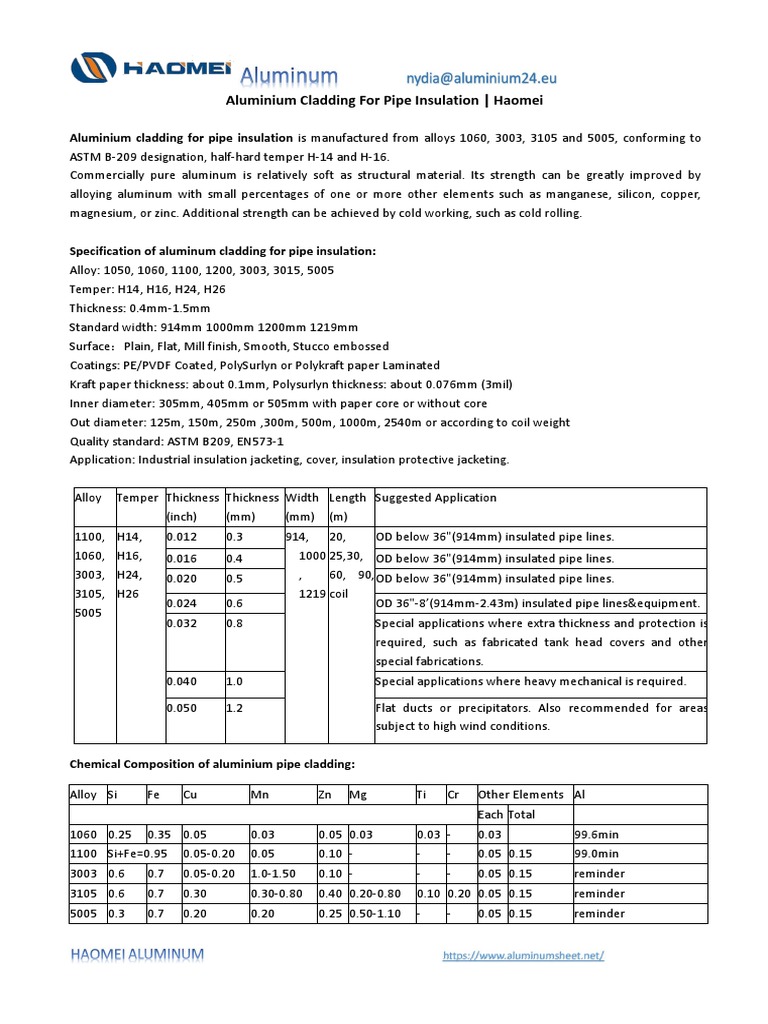 Aluminium Cladding For Pipe Insulation - Haomei | Download Free PDF ...