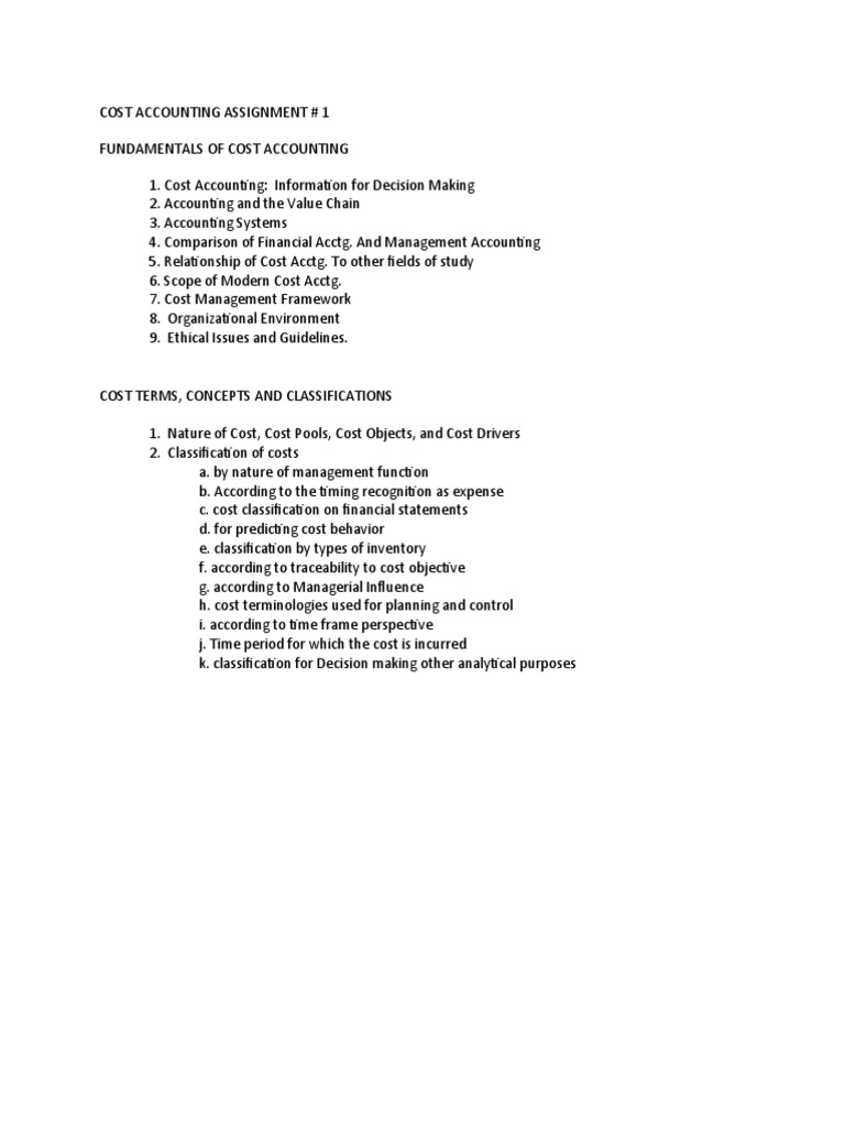 Cost Accounting Assignment #1 | PDF