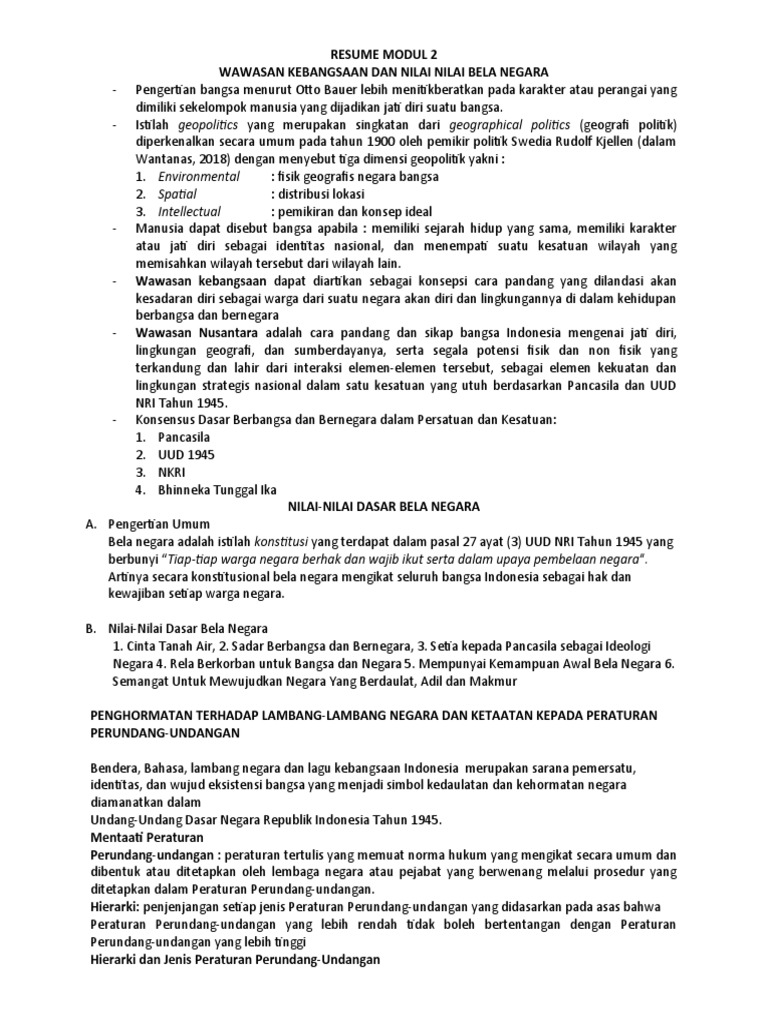RESUME MODUL 2 Wasbang Dan Bela Negara | PDF