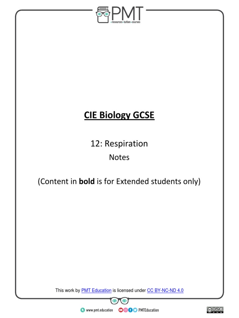Summary Notes - Topic 12 Respiration - CIE Biology IGCSE | PDF ...