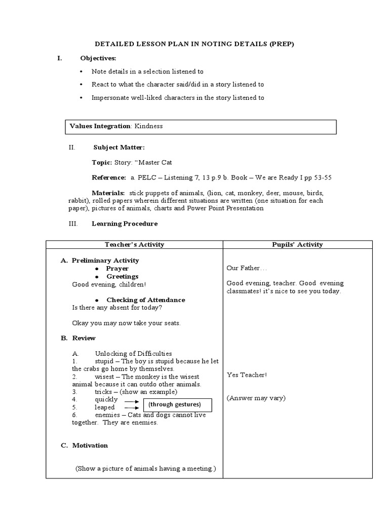 Detailed-Lesson-Plan-In-Noting Details | PDF | Cats