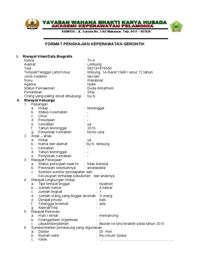 Format Pengkajian Askep Gerontik | PDF