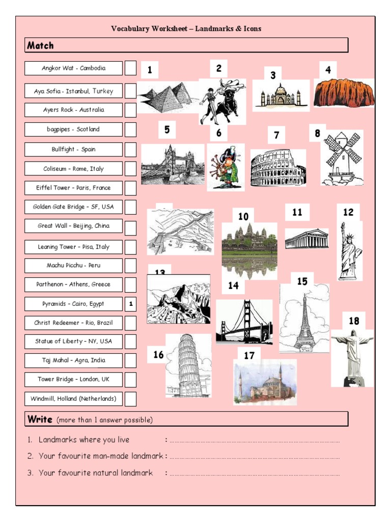 Landmarks & Icons Vocabulary | PDF