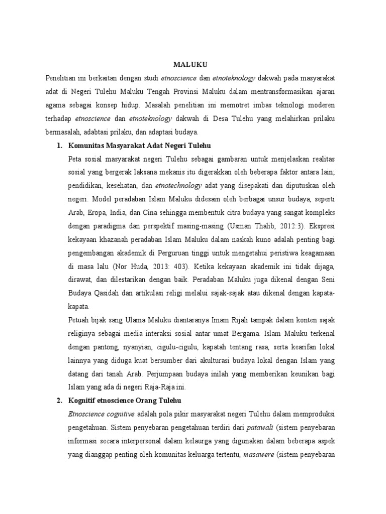 Etnoscience dalam Budaya Tulehu Maluku | PDF