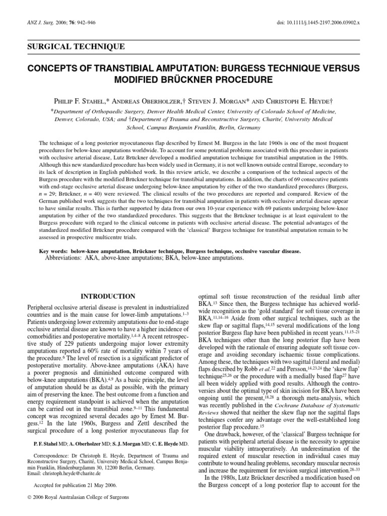 Concepts of Transtibial Amputation: Burgess Technique Versus Modified ...
