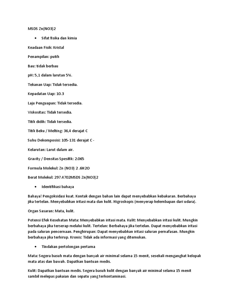 MSDS ZN (NO3) 2 Dan Na (NO3) | PDF