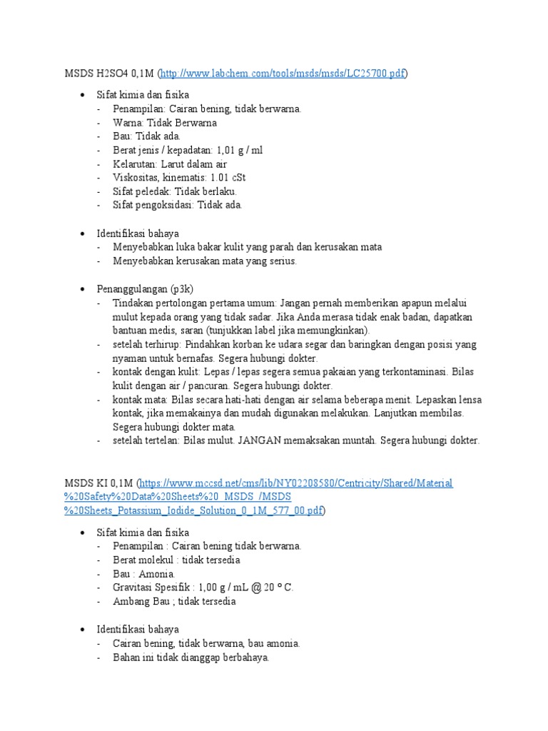 Msds Larutan H2so4 Dan Ki | PDF | Kesehatan Holistik