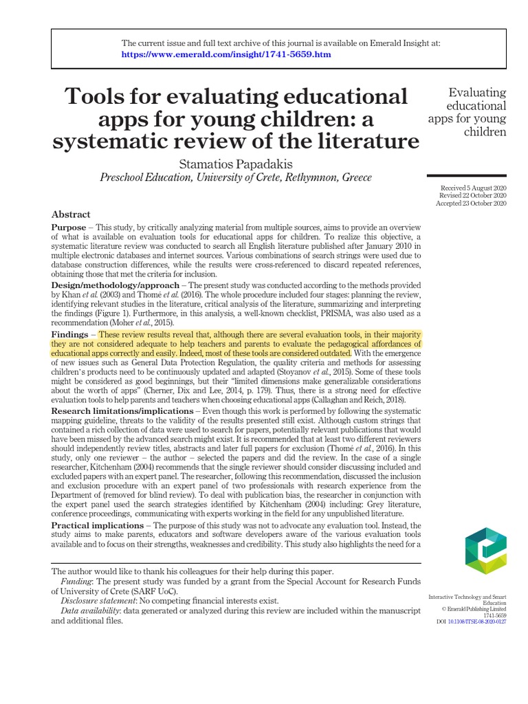 Tools For Evaluating Apps Papadakis | PDF | Systematic Review | Mobile App Tools For Evaluating Apps Papadakis | PDF | Systematic Review | Mobile App