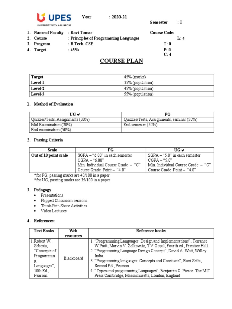 PPL Theory CoursePlan | PDF | Variable (Computer Science) | Scope (Computer Science)