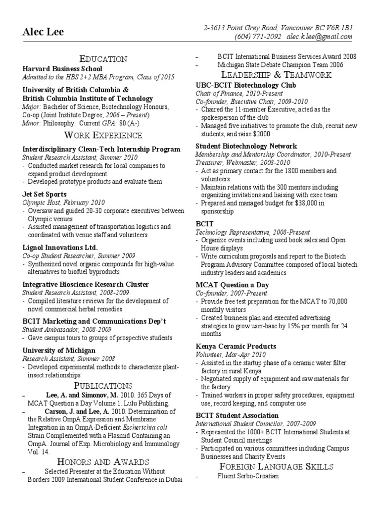 Mba Harvard Business School Resume Book4 | PDF | Harvard Business ...