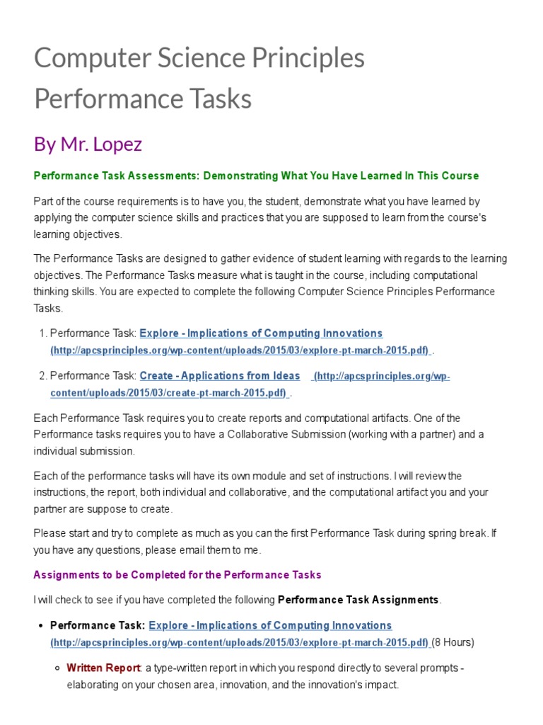 Mr Lopez's Computer Science Performance Tasks | PDF | Computer Science ...