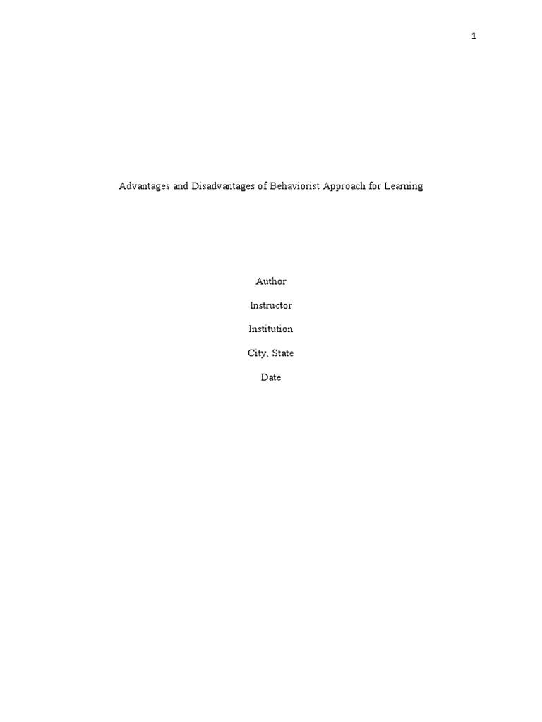 Advantages and Disadvantages of Behaviorist Approach For Learning A ...