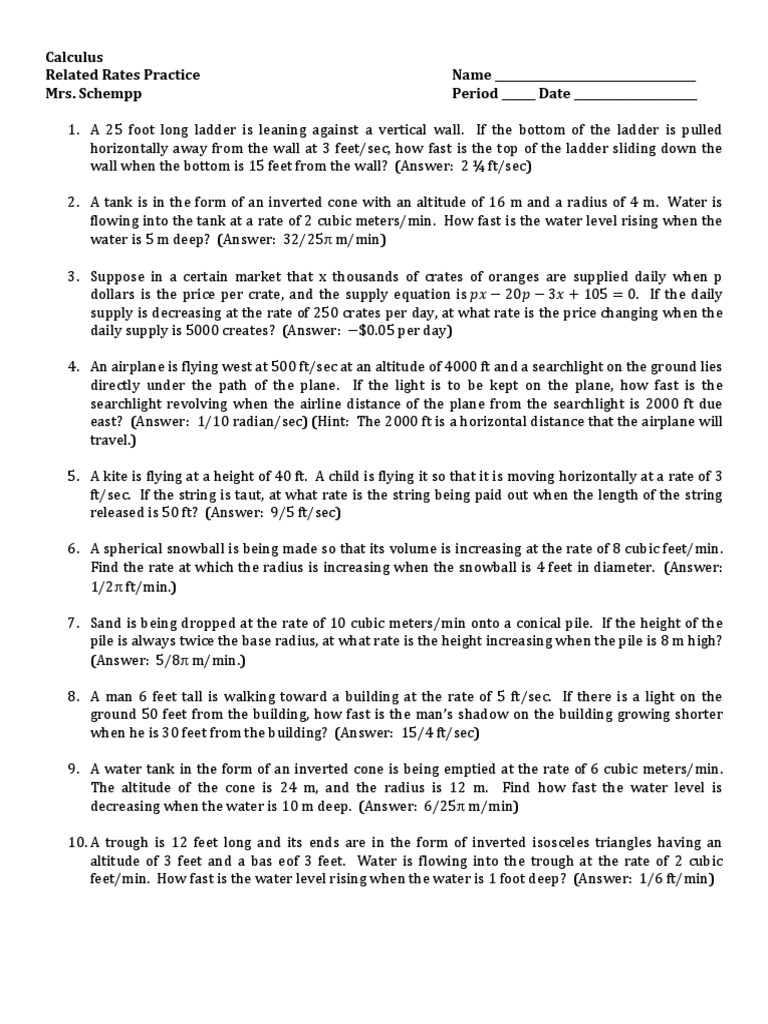 Revised Related Rates | PDF | Volume | Metrology