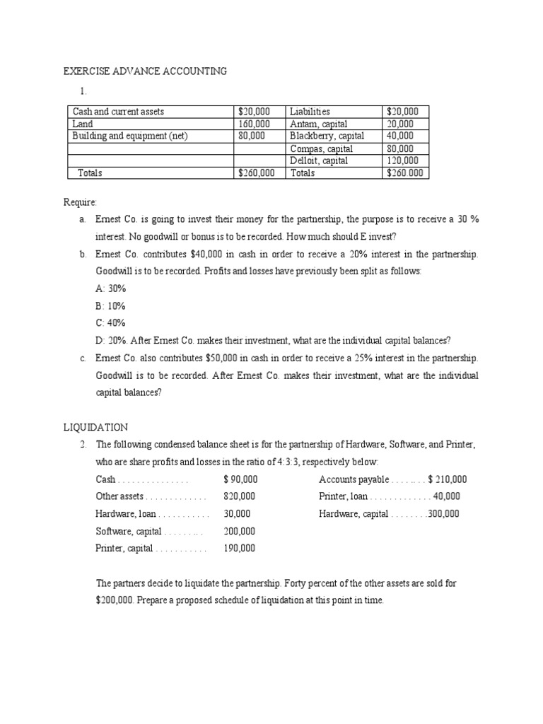 Exercise Advance Accounting | PDF | Goodwill (Accounting) | Balance Sheet
